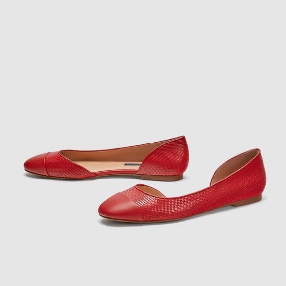 Zara | Shoes | Zara Red Asymmetrical Ballet Flats | Poshmark